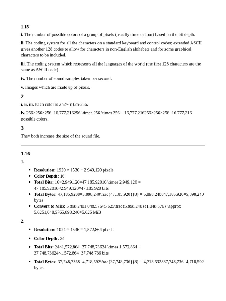 IGCSE CS Assignment 1.15 answers | PDF | Byte | Pixel