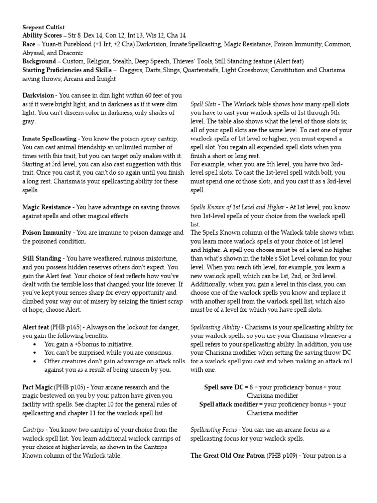 Serpent Cultist for D&D 5e | PDF | Dungeons & Dragons | Gary Gygax Games