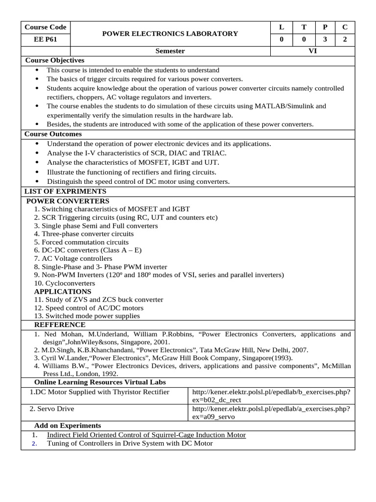 EE P61 Power Electronics Lab | PDF | Power Electronics | Power Inverter