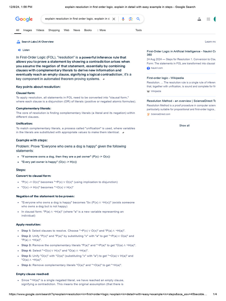 explain resolution in first order logic. explain in detail with easy ...