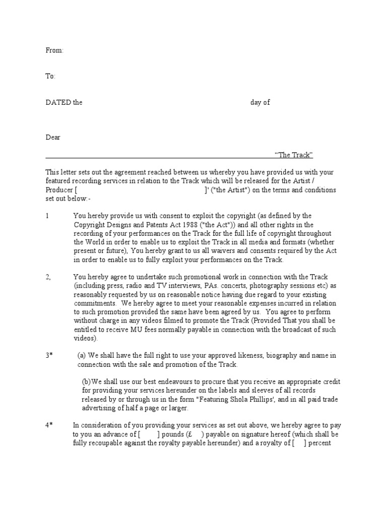 Featured Artist Agreement UK | PDF | Royalty Payment | Receipt