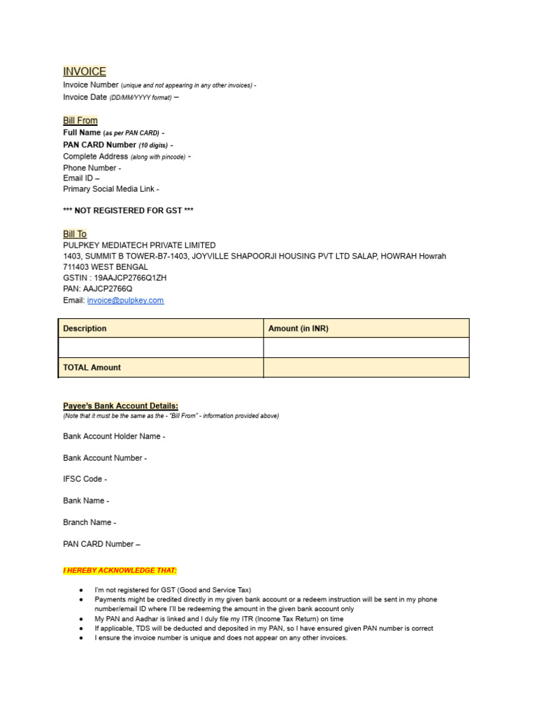 Invoice for Pulpkey Mediatech | PDF