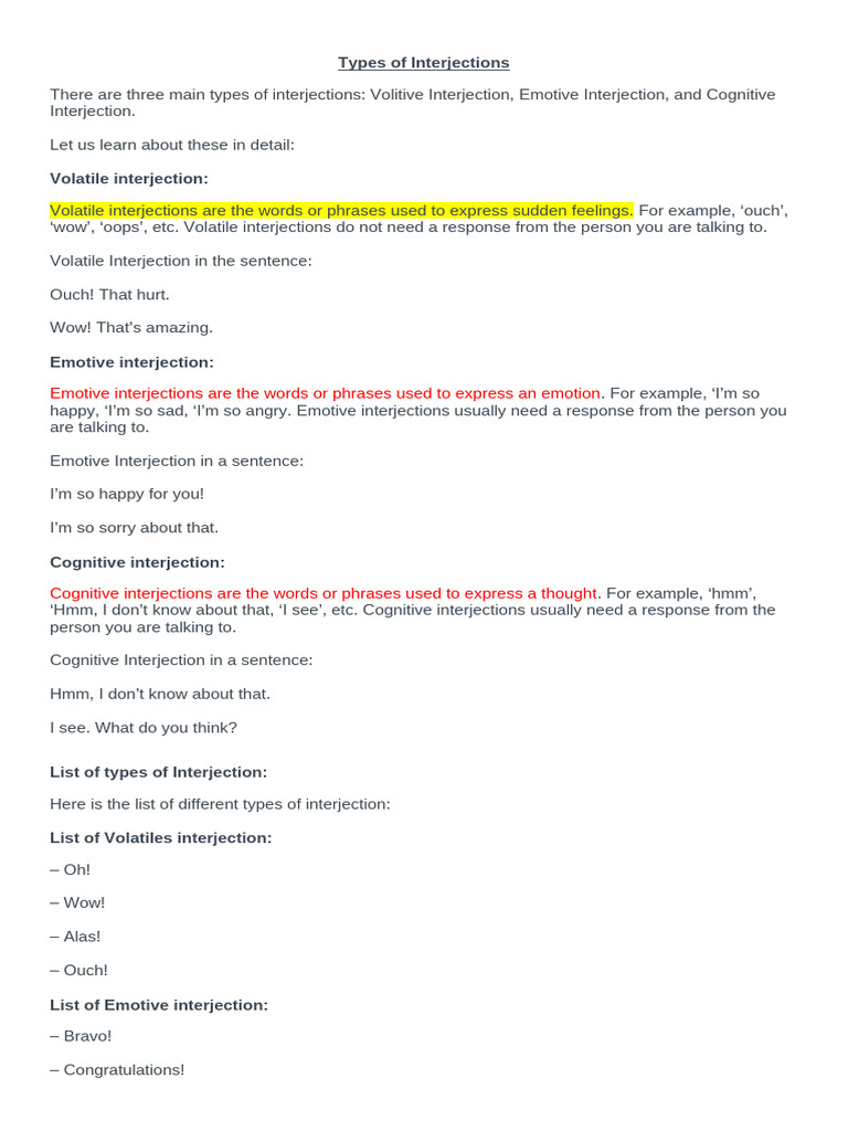 EC 2 Types of Interjections | PDF | Syntax | Grammar