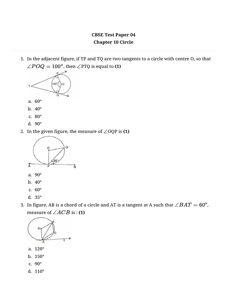 Chapter 10 Circles Test 04 | PDF | Circle | Triangle