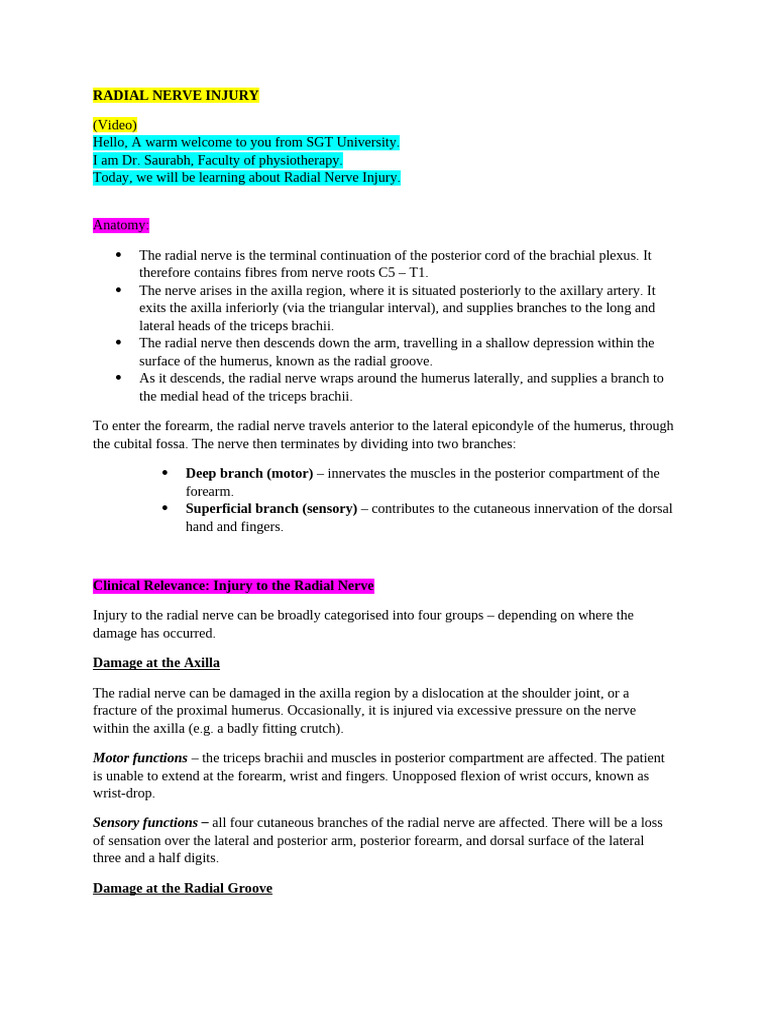 Radial Nerve Injury | PDF | Arm | Thumb