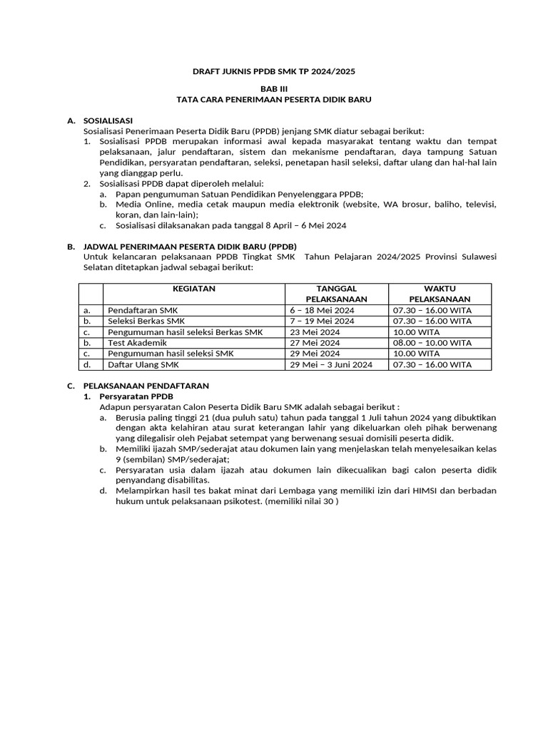 Final - Draft Juknis PPDB SMK TP 2024i | PDF