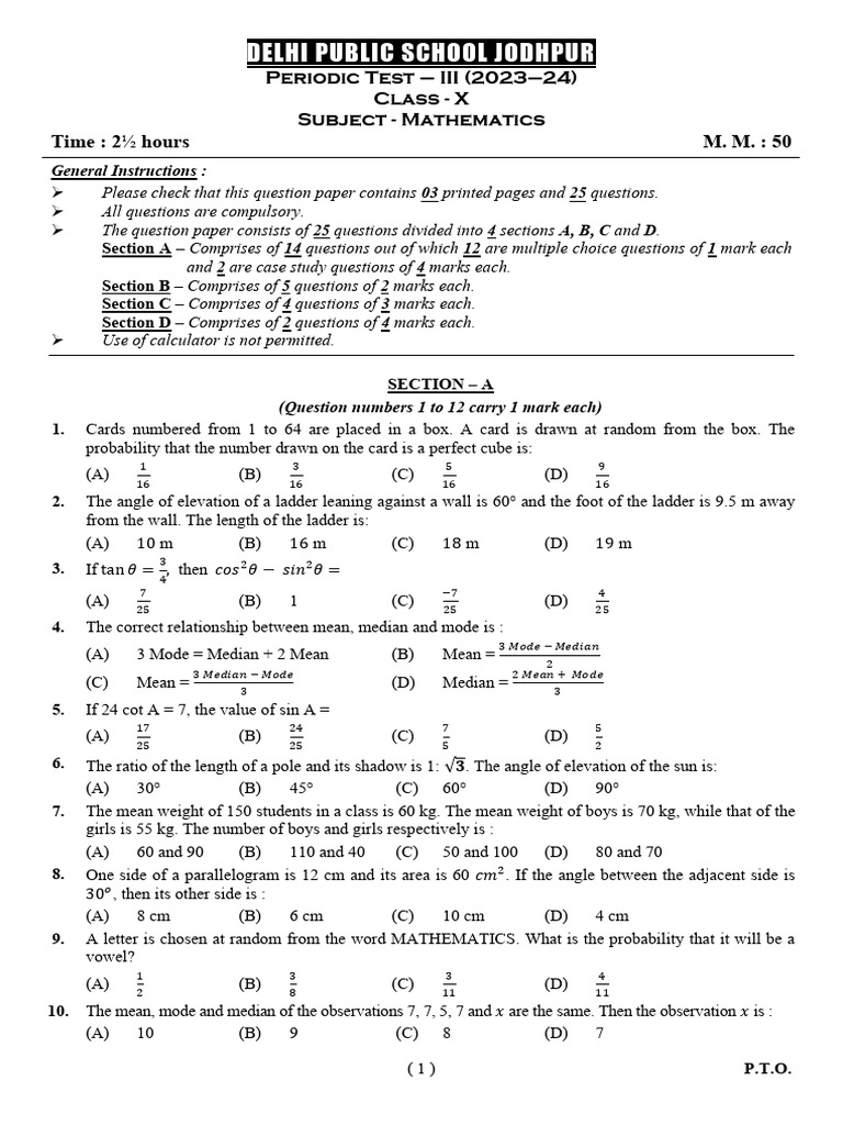 Maths Pt3 Pyq Pdf Mean Mathematics