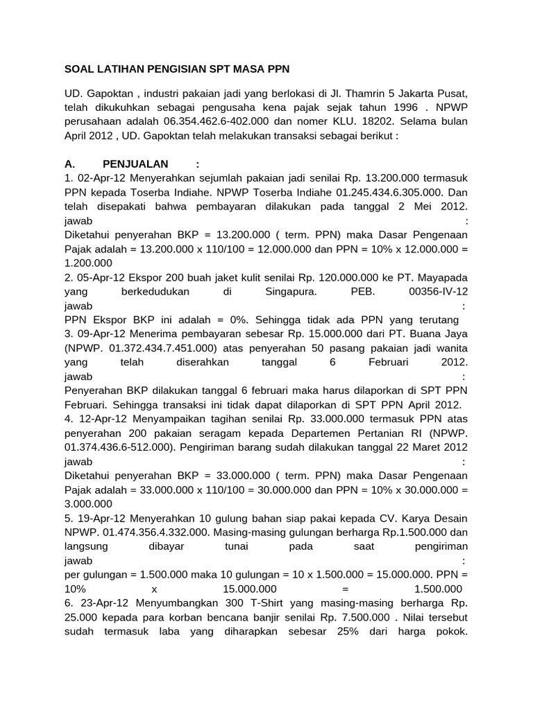 08-SOAL LATIHAN PENGISIAN SPT MASA PPN | PDF