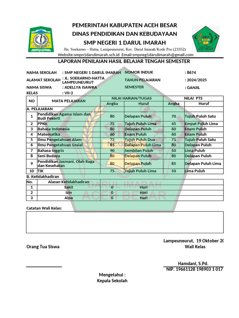 rapor PTS KELAS VII-2 2024 | PDF