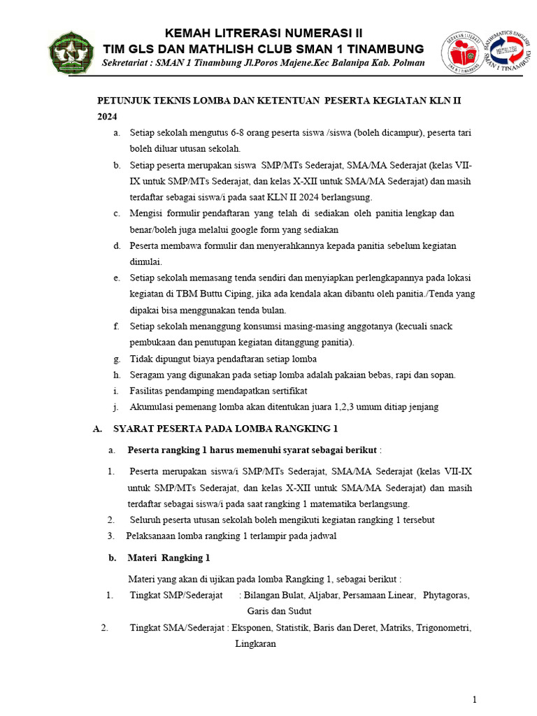 Juknis Lomba KLN 2024 Fix | PDF