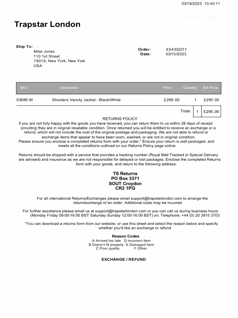 Trapstar Receipt Template | PDF