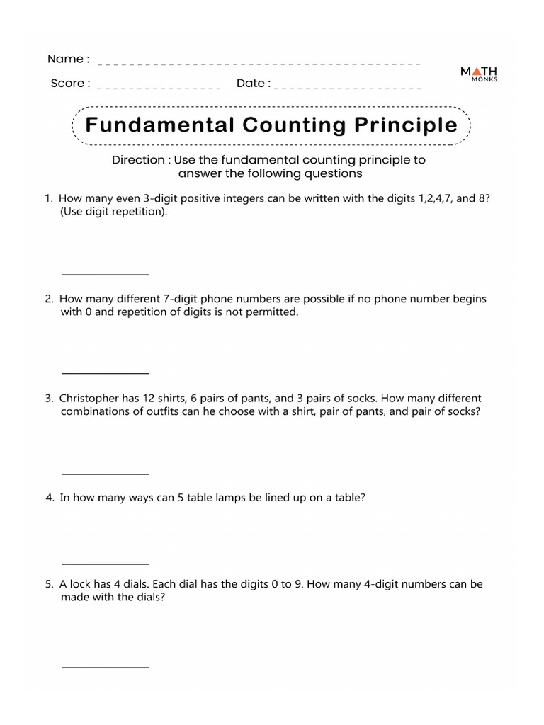 Fundamental Counting Principle Worksheet | PDF