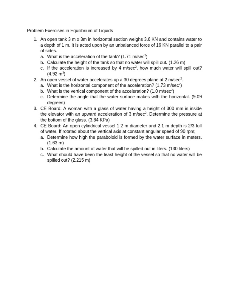 Problem Exercises in Equilibrium of Liquids | PDF
