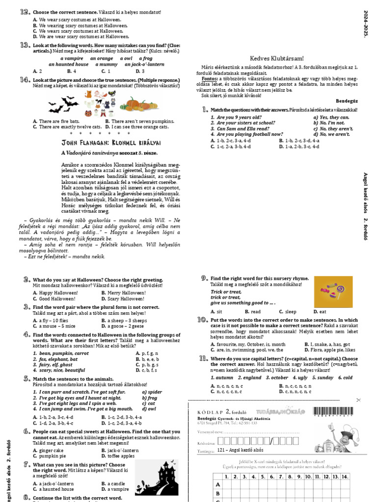 Angol tudásbajnokság 1 | PDF