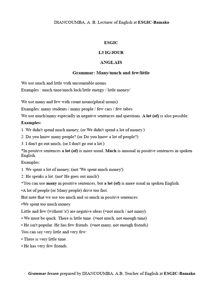 L3 Many, Much and Few, Little | PDF