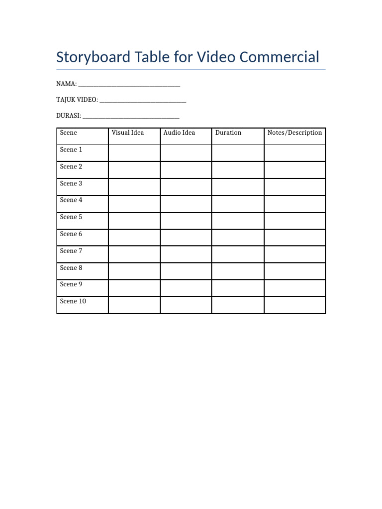 Storyboard Table With Outline 10 Scenes | PDF