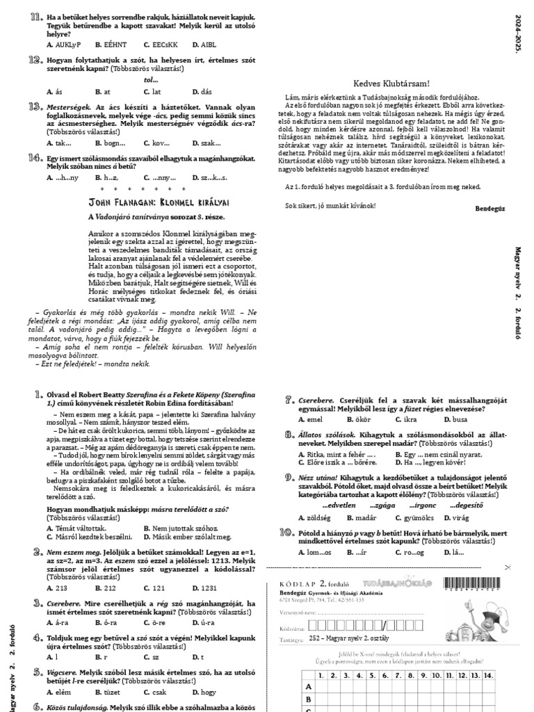 Nyelvtan tudásbajnokság 1 | PDF