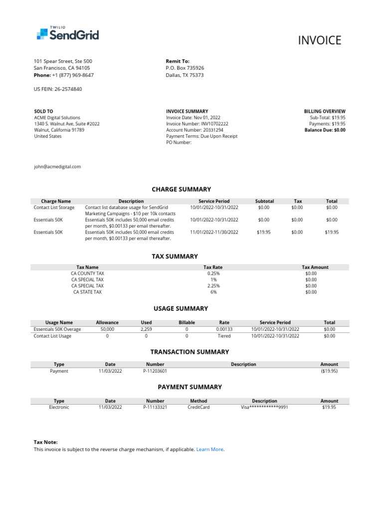 sendgrid-invoice-template | PDF | Invoice | Money