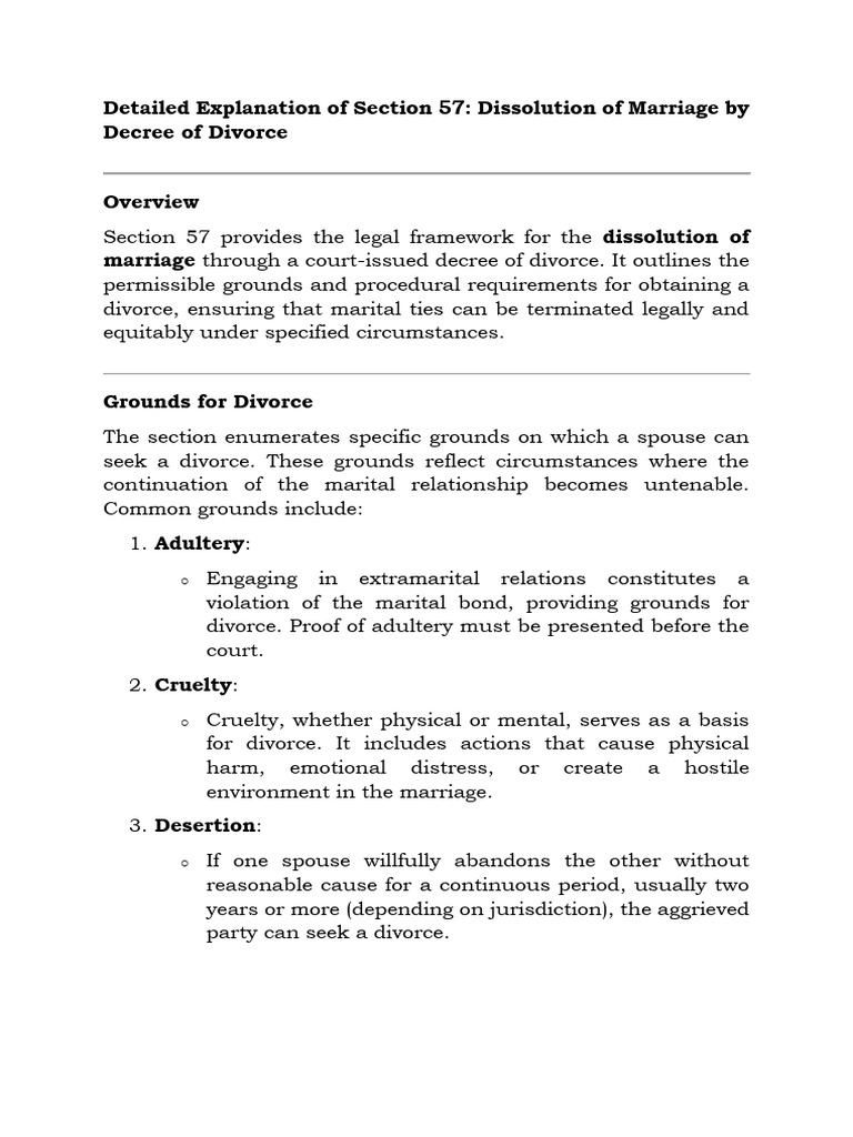 Divorce Decree: Section 57 Explained | PDF | Divorce | Marriage