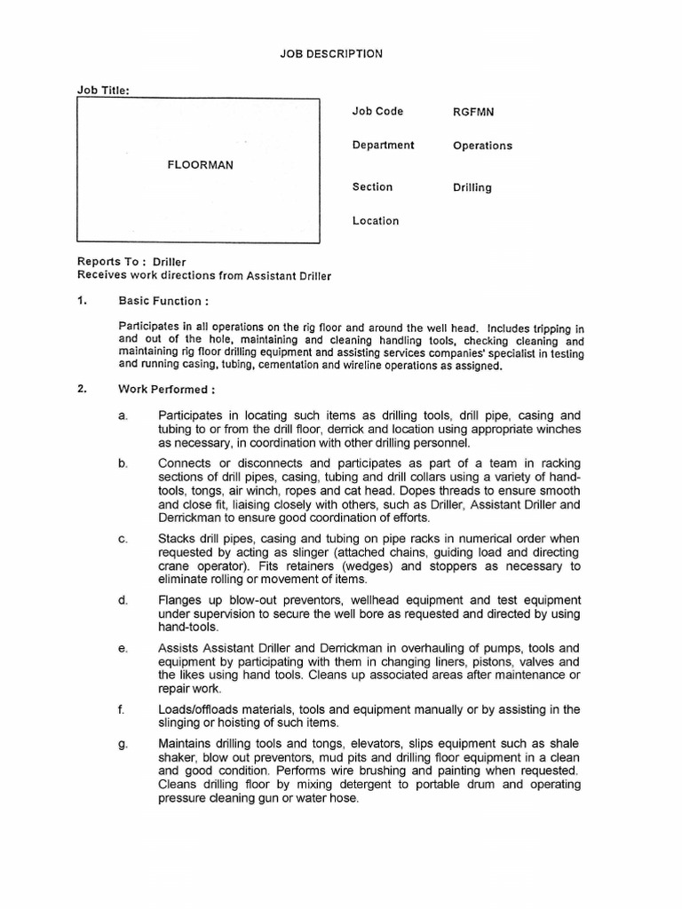 Floorman Duties | PDF