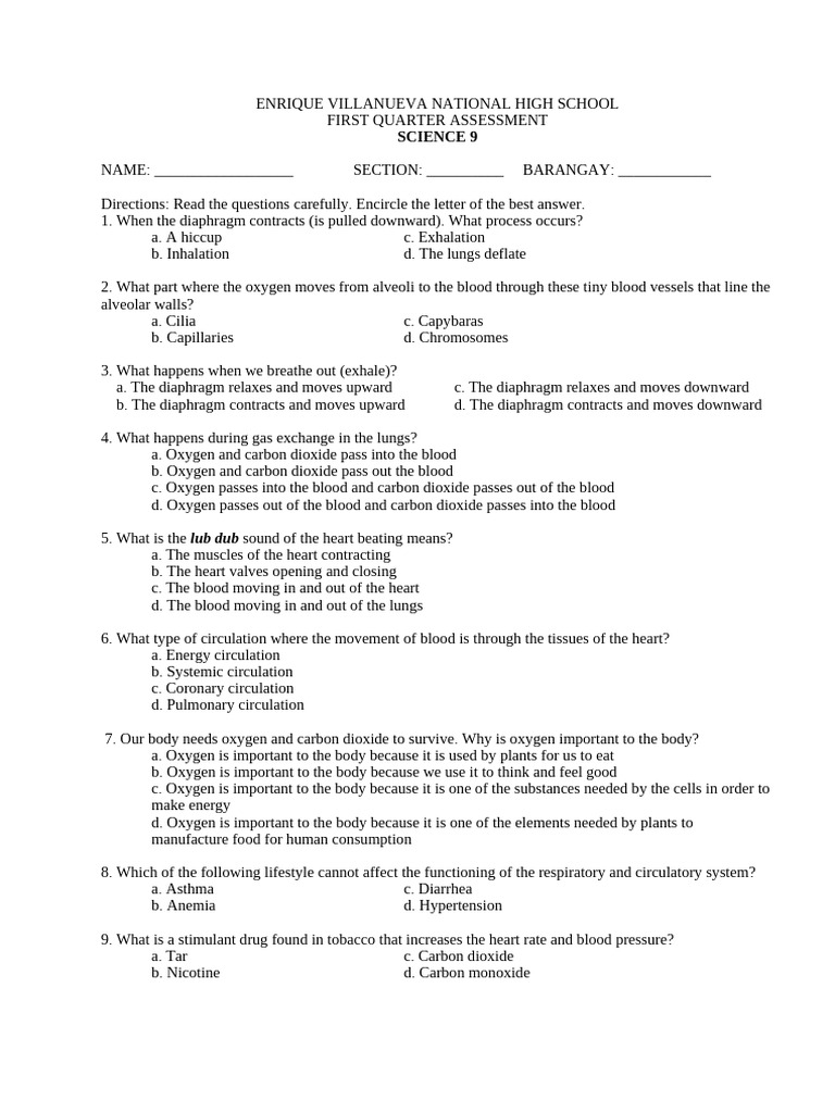 1st Quarter Sum Exam in Science 9 | PDF | Dominance (Genetics) | Lung