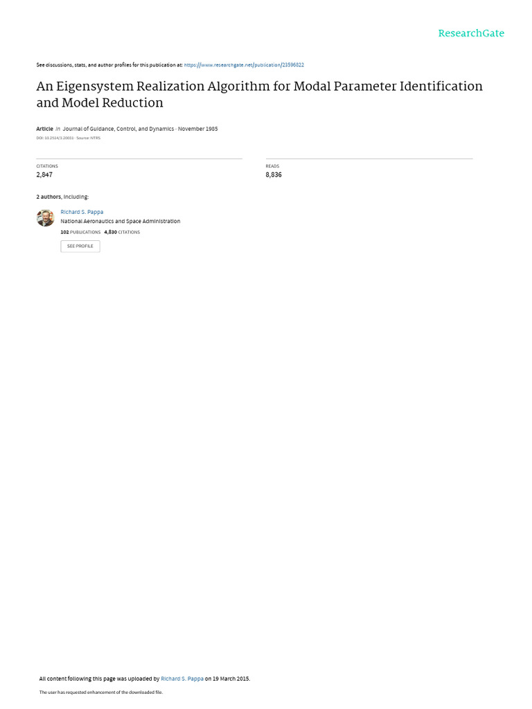 An Eigensystem Realization Algorithm For Modal Parameter Identification and Model Reduction ...
