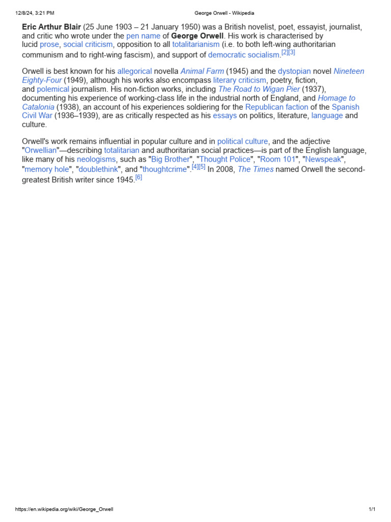 George Orwell: Life and Works | PDF