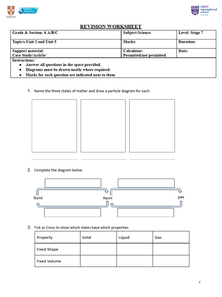 Science G6 Revision Worksheet 3 | PDF | Materials Science | Continuum ...