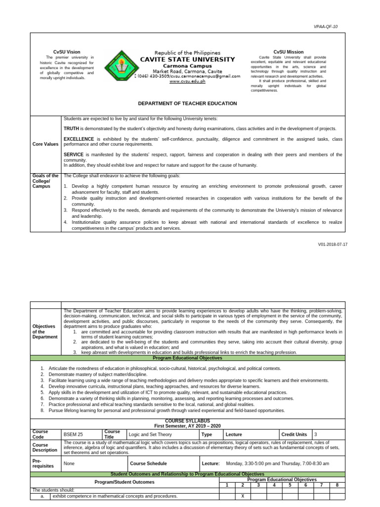 Bsem 25 - Logic and Set Theory | PDF | Logic | First Order Logic