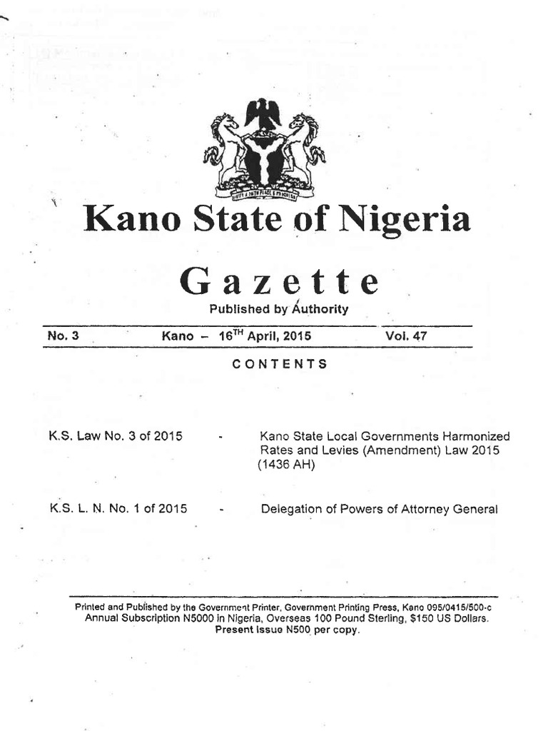 Kano State LGA HARMONISED RATES AND LEVIES | PDF | Truck | Vehicles