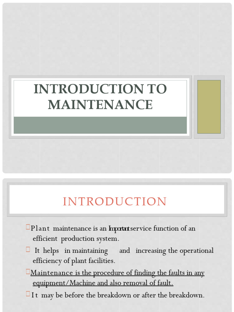 Introduction To Maintenance | PDF | Mechanical Engineering | Engineering