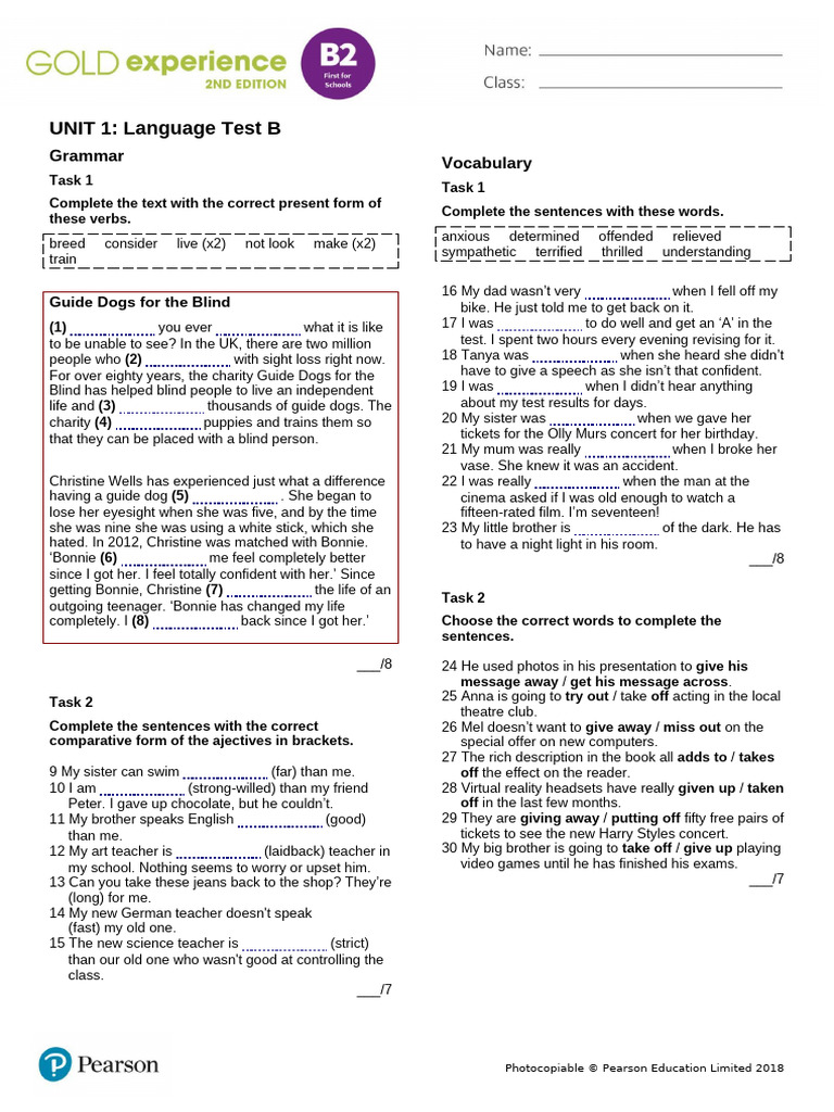 Gold Exp B2 Unit 1 Language Test B | PDF