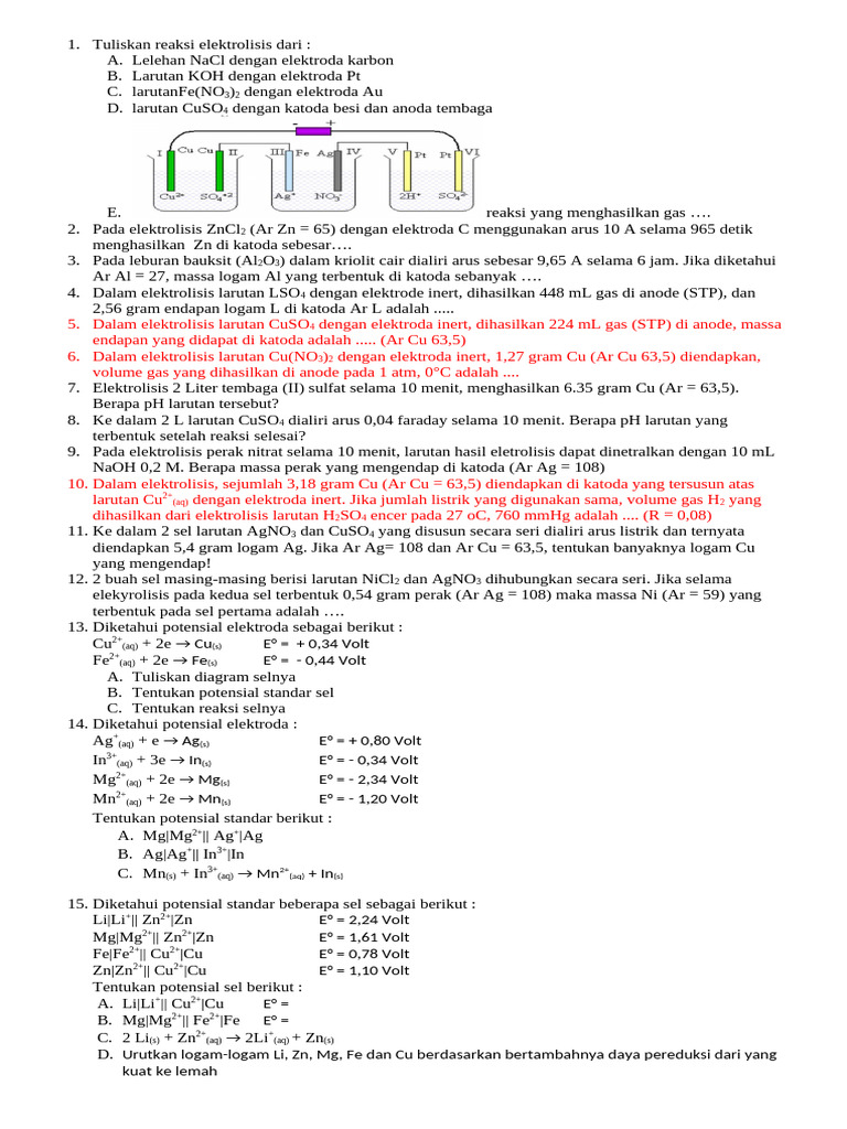 Latihan Sel Volta Dan Elektrolisis | PDF