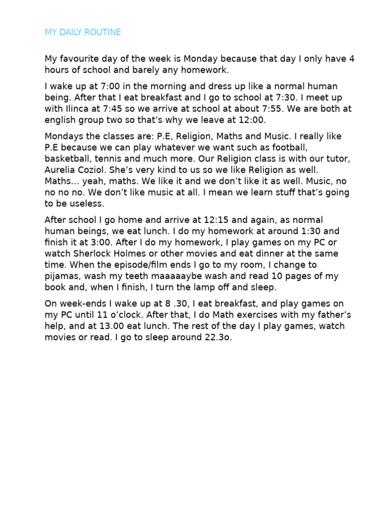 proiect engleza DAILY ROUTINE | PDF