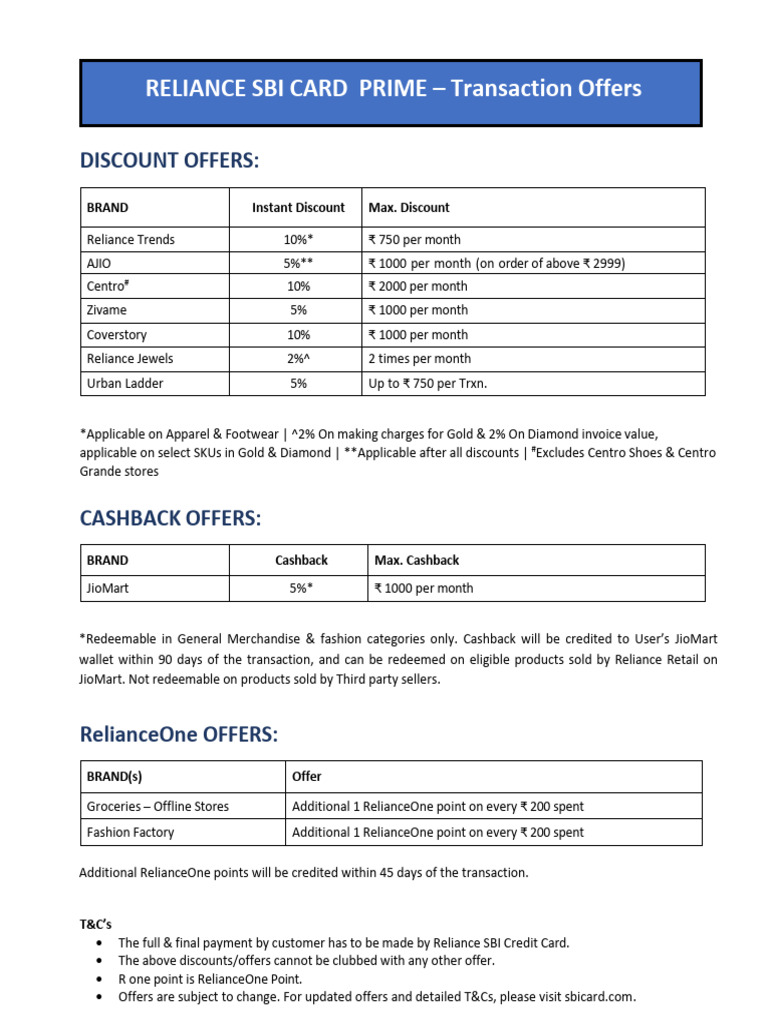 Reliance Prime Transactions Offer | PDF