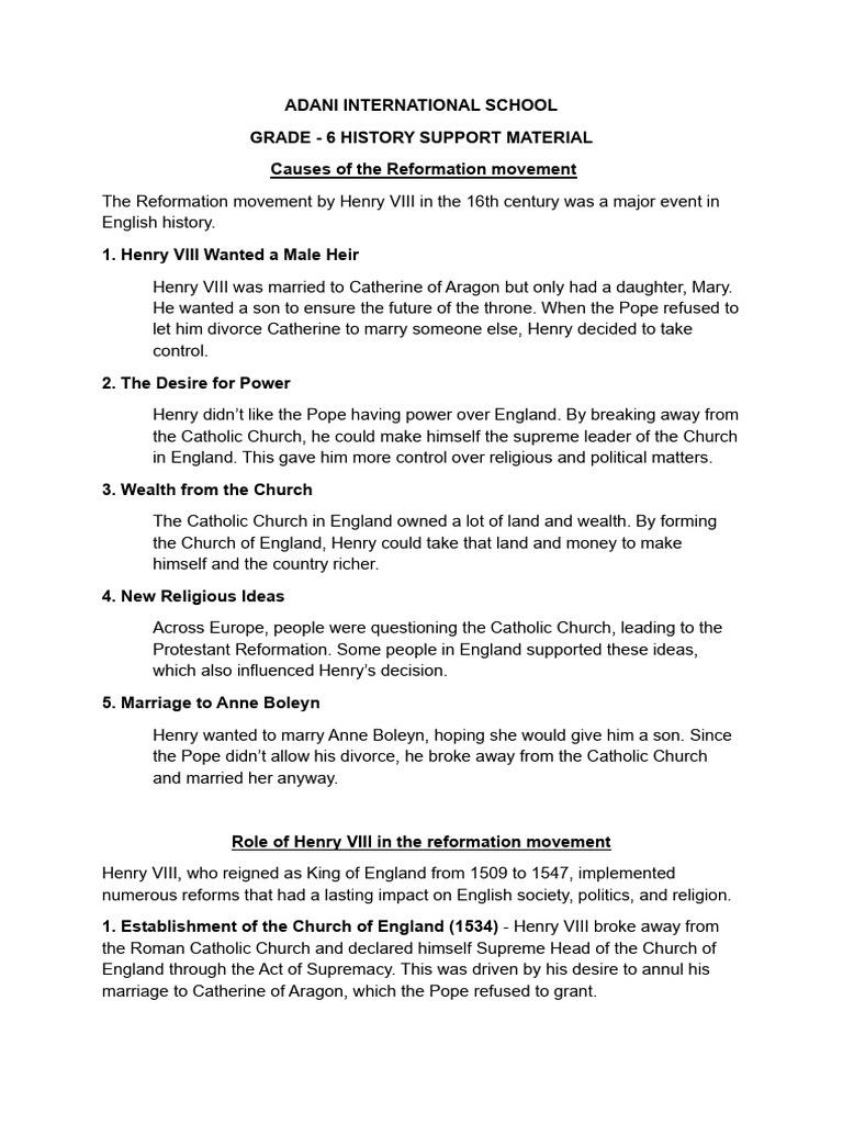 Henry VIII Reformation Movement | PDF | Anne Boleyn | Catholic Church