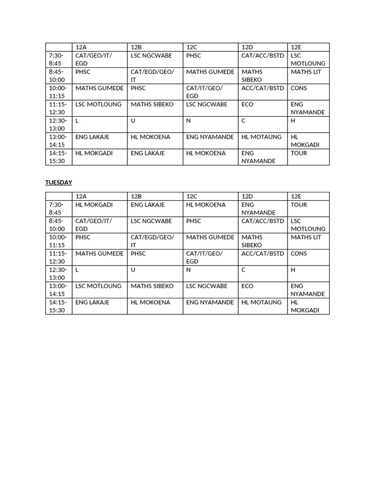 Last Push Timetable | PDF