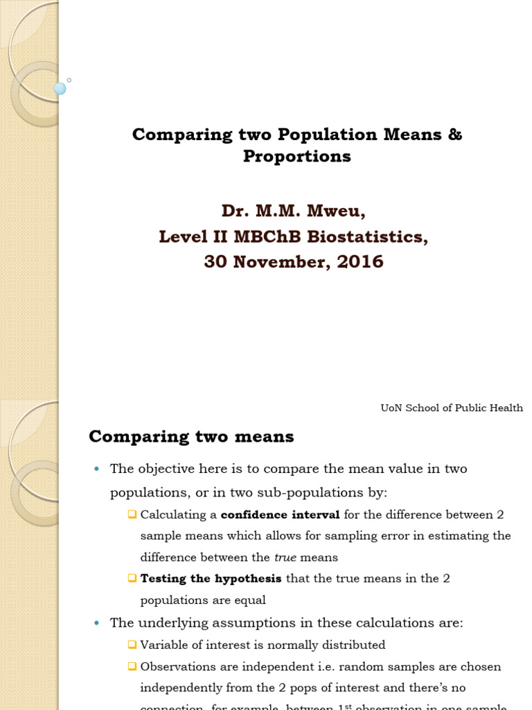 7A. Comparing 2 Pop. Means | PDF | Standard Deviation | Sampling ...