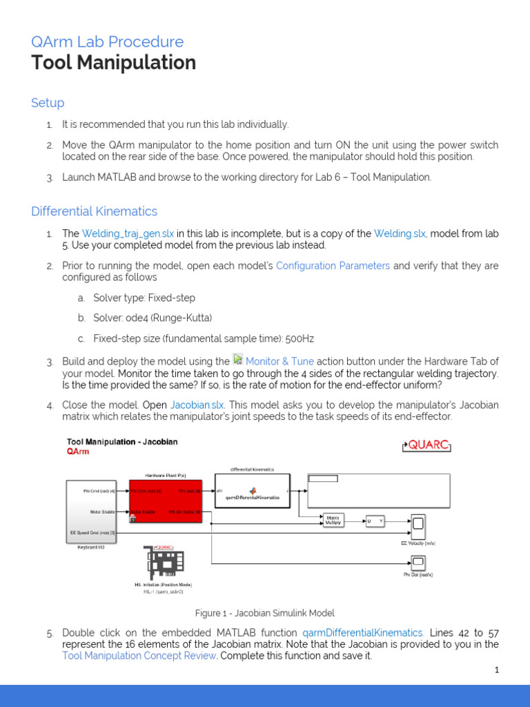 QArm - Lab 6 - Lab Procedure | PDF | Matlab | Applied Mathematics