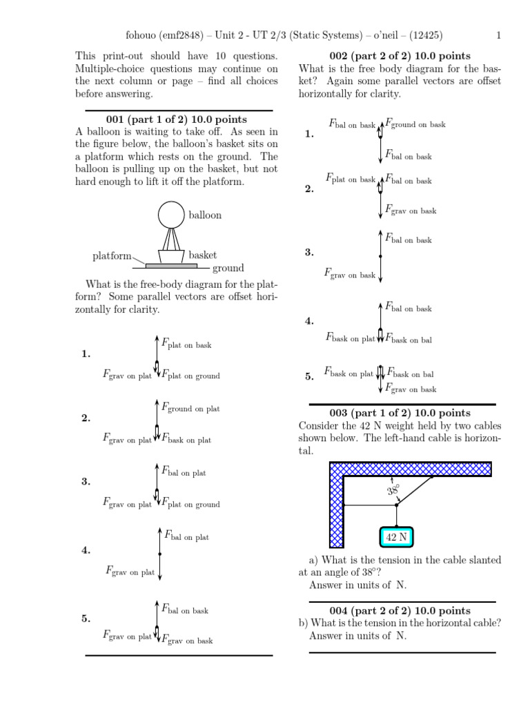 Unit 2 - UT 2_3 (Static Systems)-problems | PDF | Force | Motion (Physics)