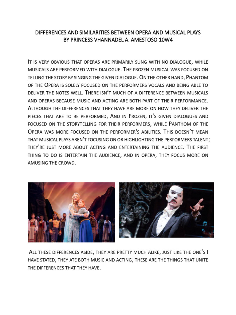 Differences and Similarities of Musical and Opera | PDF