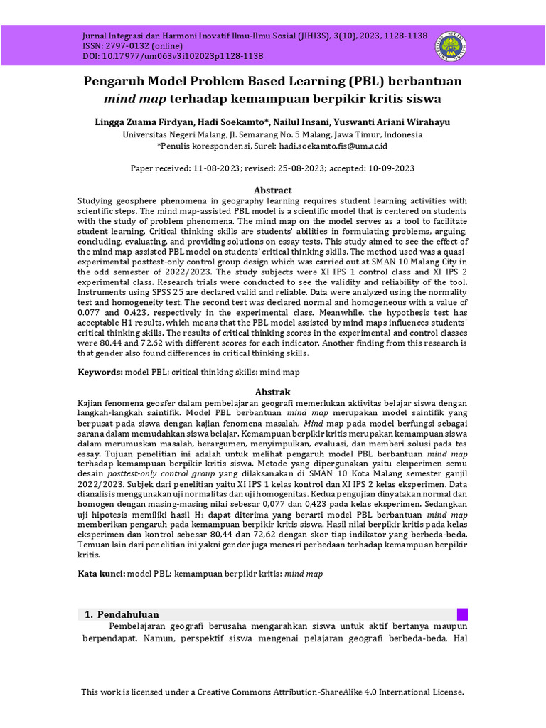Pengaruh Model Problem Based Learning (PBL) Berbantuan | PDF