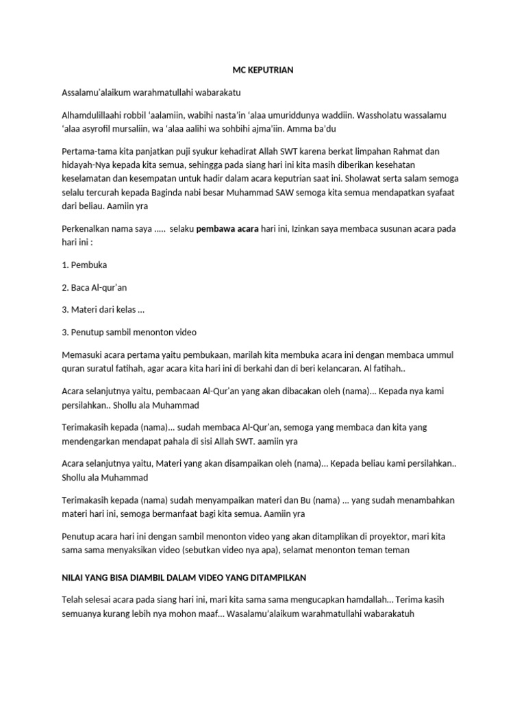 Teks Mc Keputrian | PDF