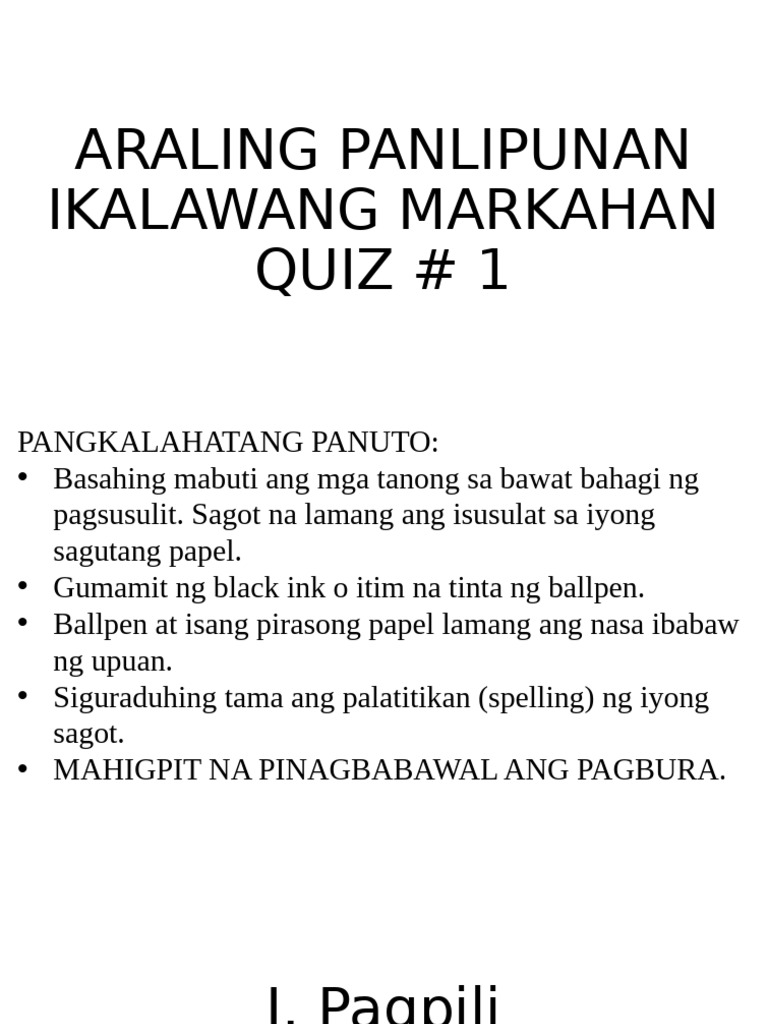 Araling Panlipunan Quiz No 1 q2 | PDF