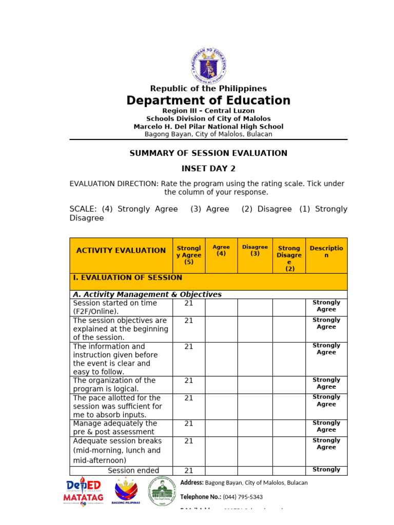 SUMMARY EVALUATION - DAY 2 INSET 2024 | PDF | Human Communication