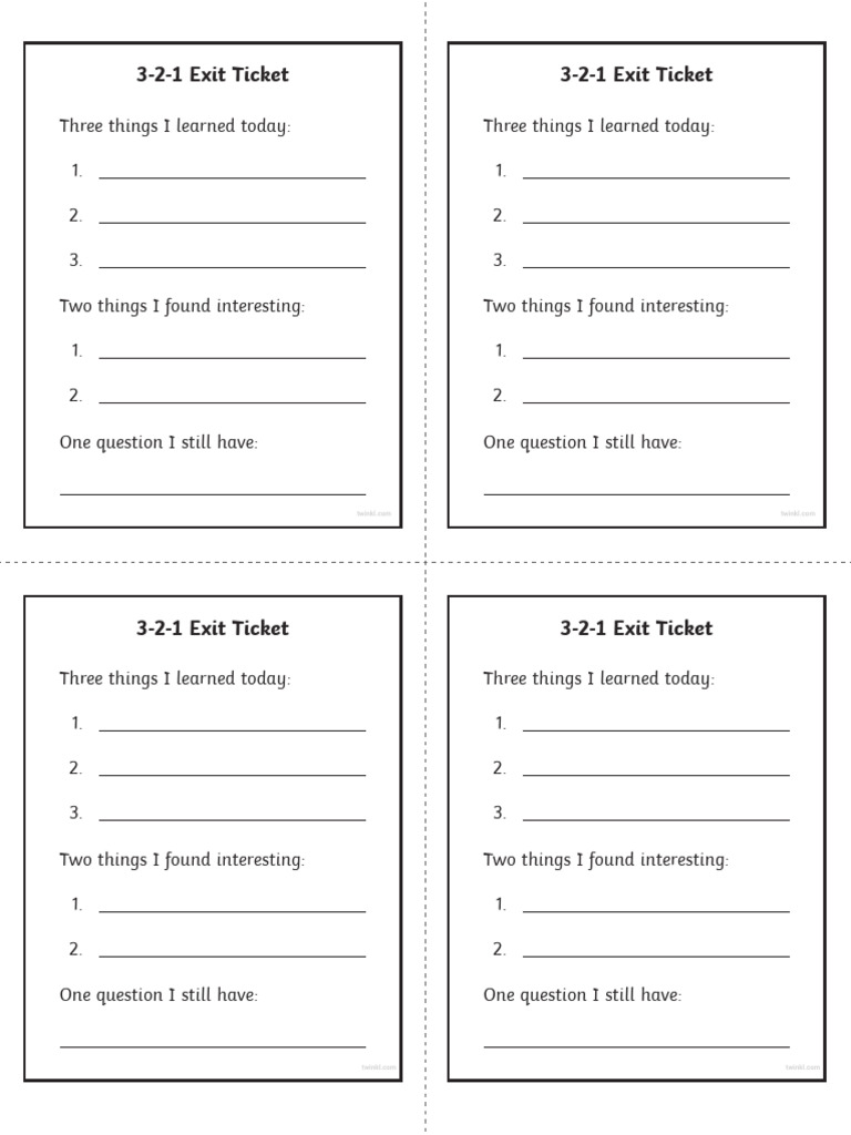 3-2-1 Exit Ticket Template | PDF