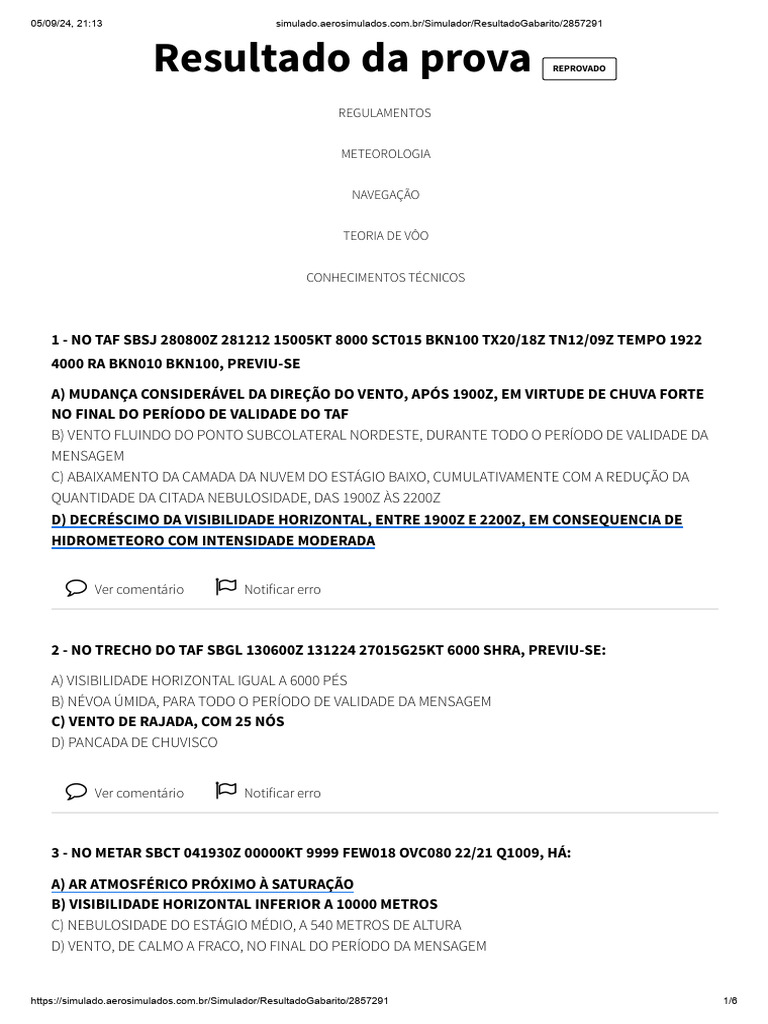 PROVA Meteorologia Simulado Anac | PDF | Ferimento | Nuvem