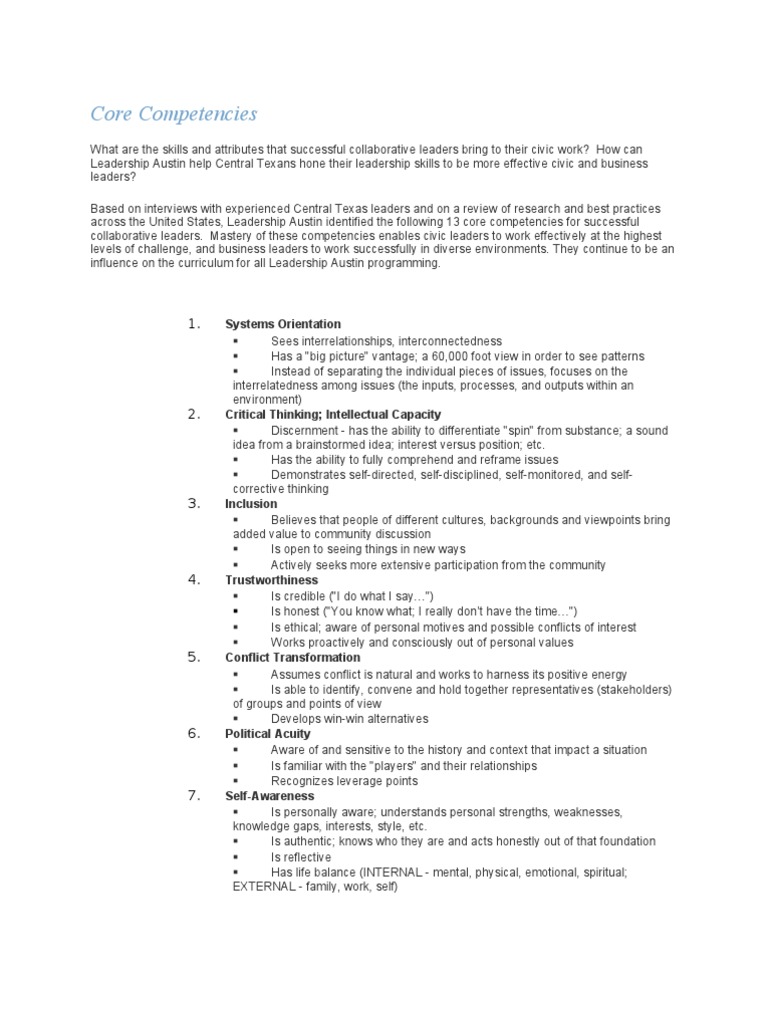13 Core Competencies for Leaders | PDF | Competence (Human Resources ...