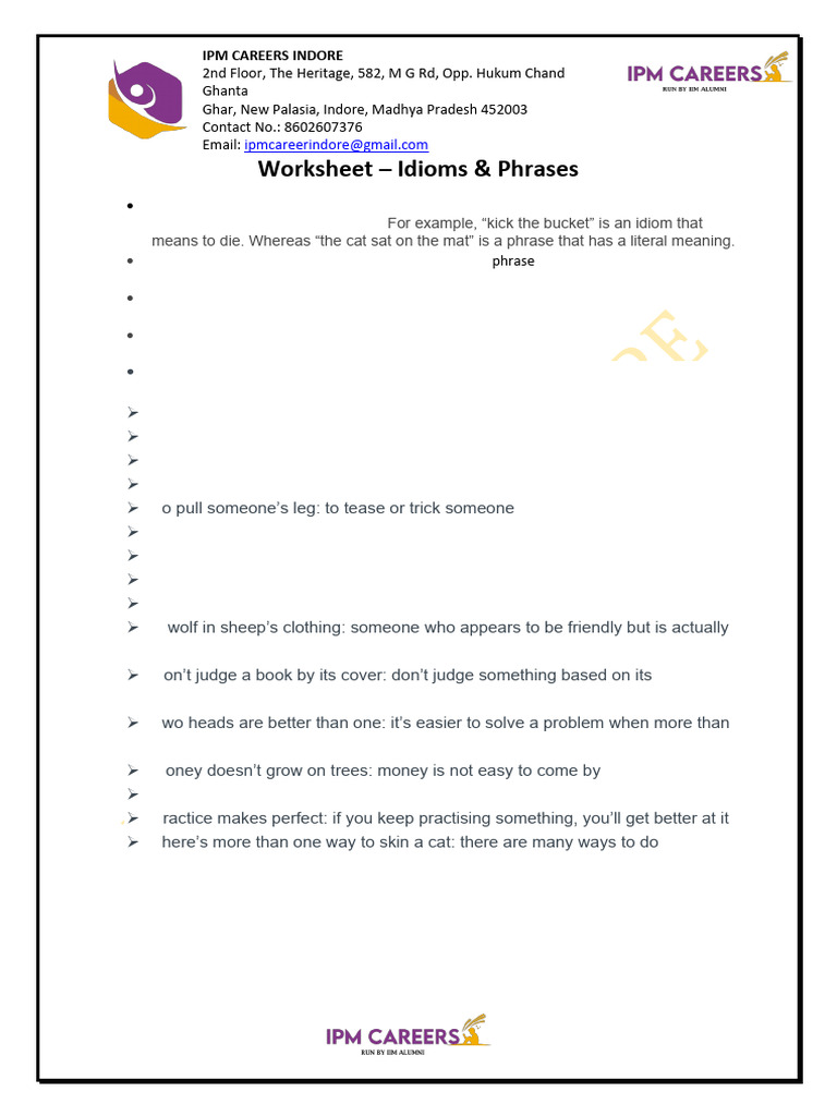 Worksheet - Idioms & Phrases | PDF