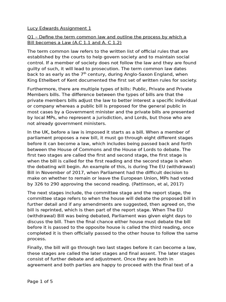 Assignment 1 Law | PDF | Precedent | Statutory Interpretation